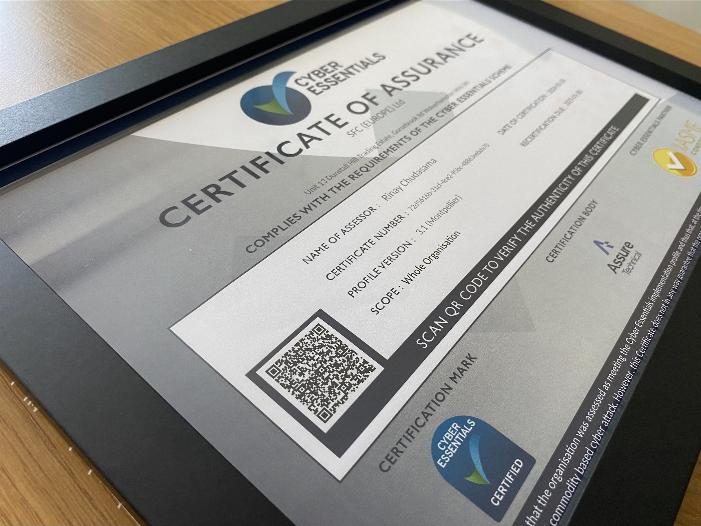 Cyber Essentials Certificate - SFC Europe